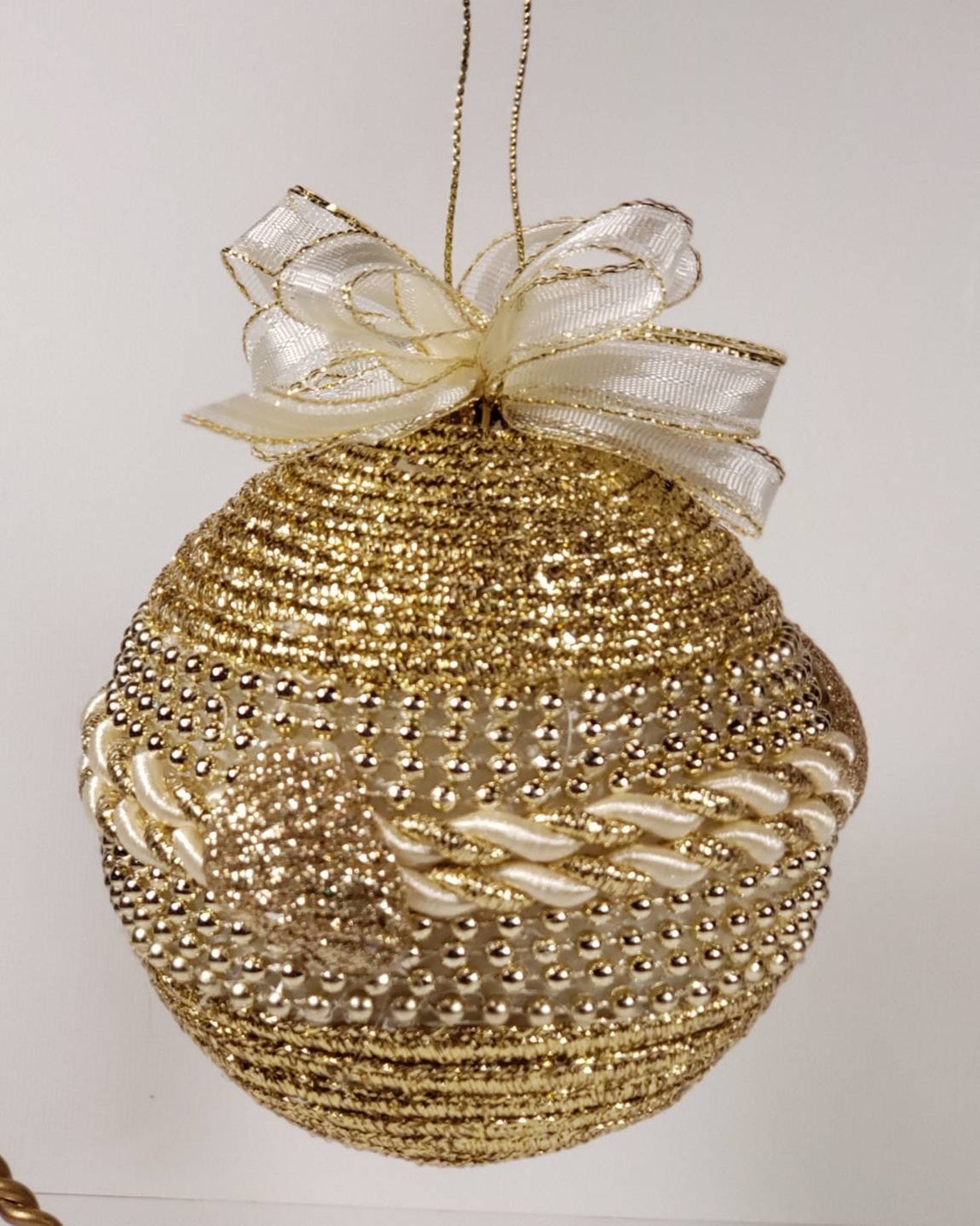 Handmade Coastal Gold and Cream Satin Rope Décor Ornament - Etsy