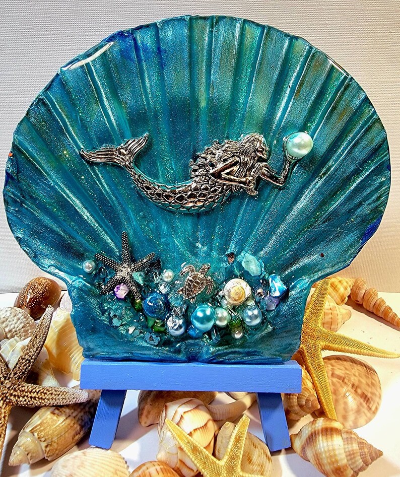 Mermaid and Faux Pearls Embellish an Irish Flat Scallop Shell | Etsy