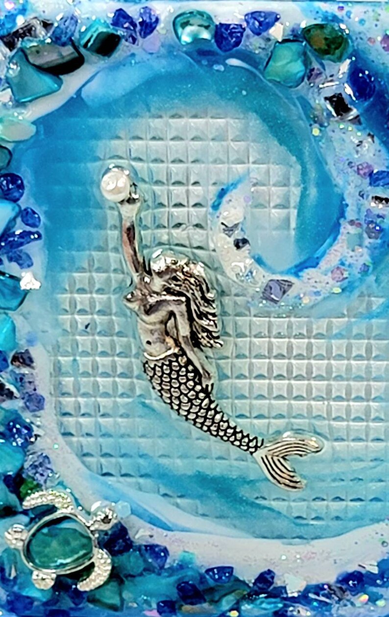 Three-dimensional Mixed Medium Mermaid Wave Art and Sea Turtle Design ...