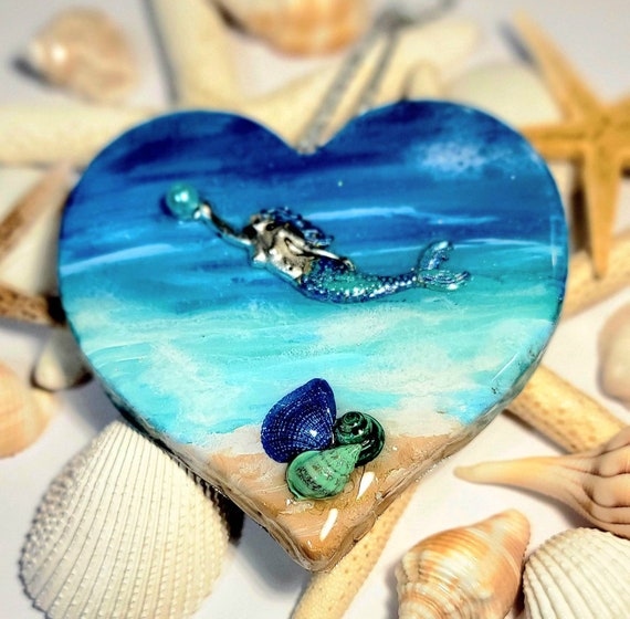 Mermaid Heart Shape Ornament Mermaid Resin Art Decor Beach - Etsy