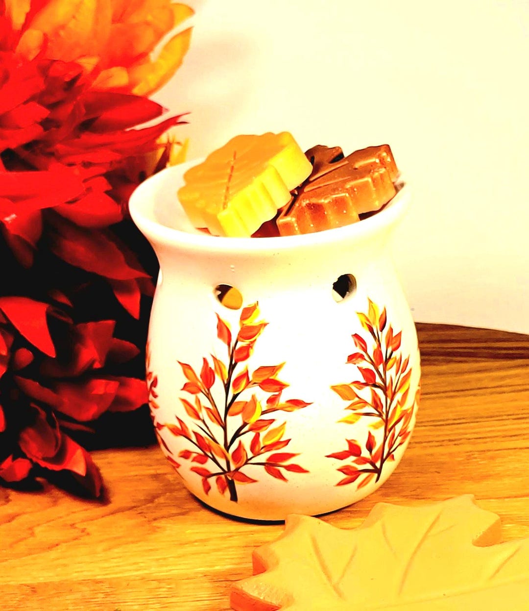 Ceramic Tealight Wax Warmer Featuring Orange Red and Gold Color Fall ...