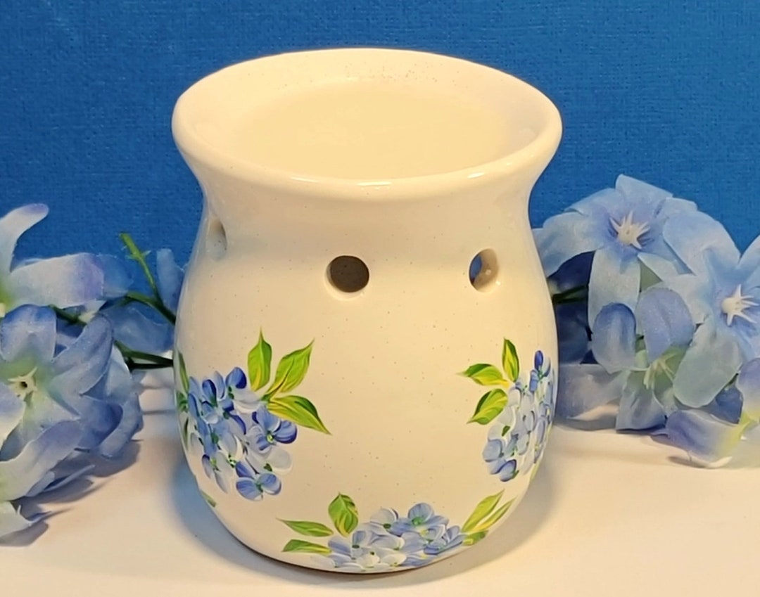 Hand Painted Blue Hydrangea Flowers, Ceramic Tealight Wax Warmer ...