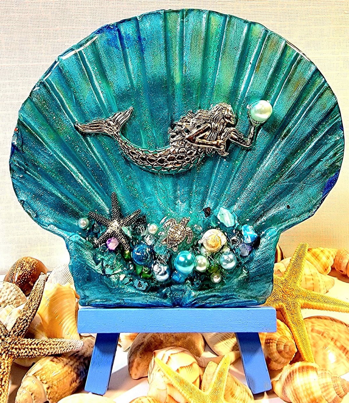 Mermaid and Faux Pearls Embellish an Irish Flat Scallop Shell | Etsy