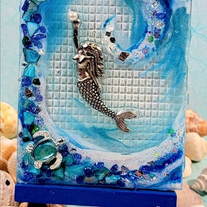 Three-dimensional Mixed Medium Mermaid Wave Art and Sea Turtle Design ...