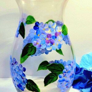 Blue Hydrangea Hand Painted Vase Glass Flower Vase Hydrangea - Etsy