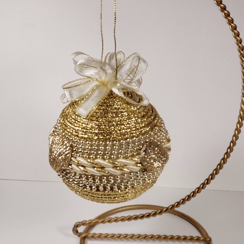 Handmade Coastal Gold and Cream Satin Rope Décor Ornament - Etsy