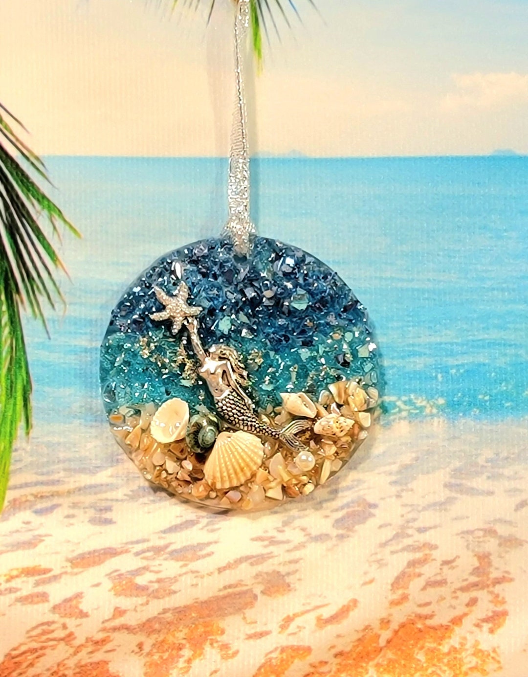 Mermaid Seashell Ornament, Suncatcher Coastal Ornament, Coastal ...