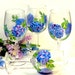 Hand Painted Hydrangea Wine Glassesblue Hydrangea Flowers - Etsy