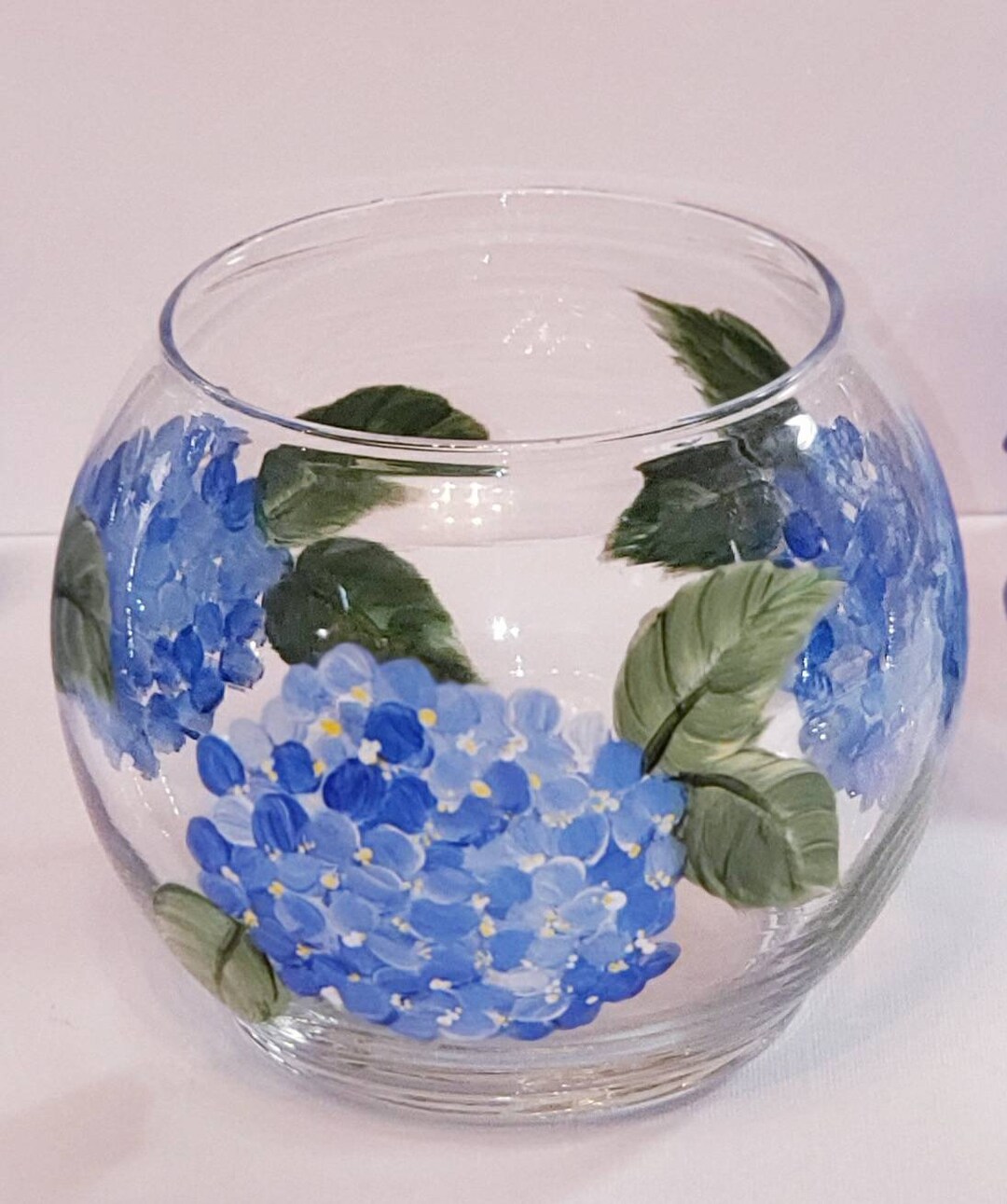 Hand Painted Hydrangea Glass Bowl, Blue Hydrangea Flowers, Hydrangea ...