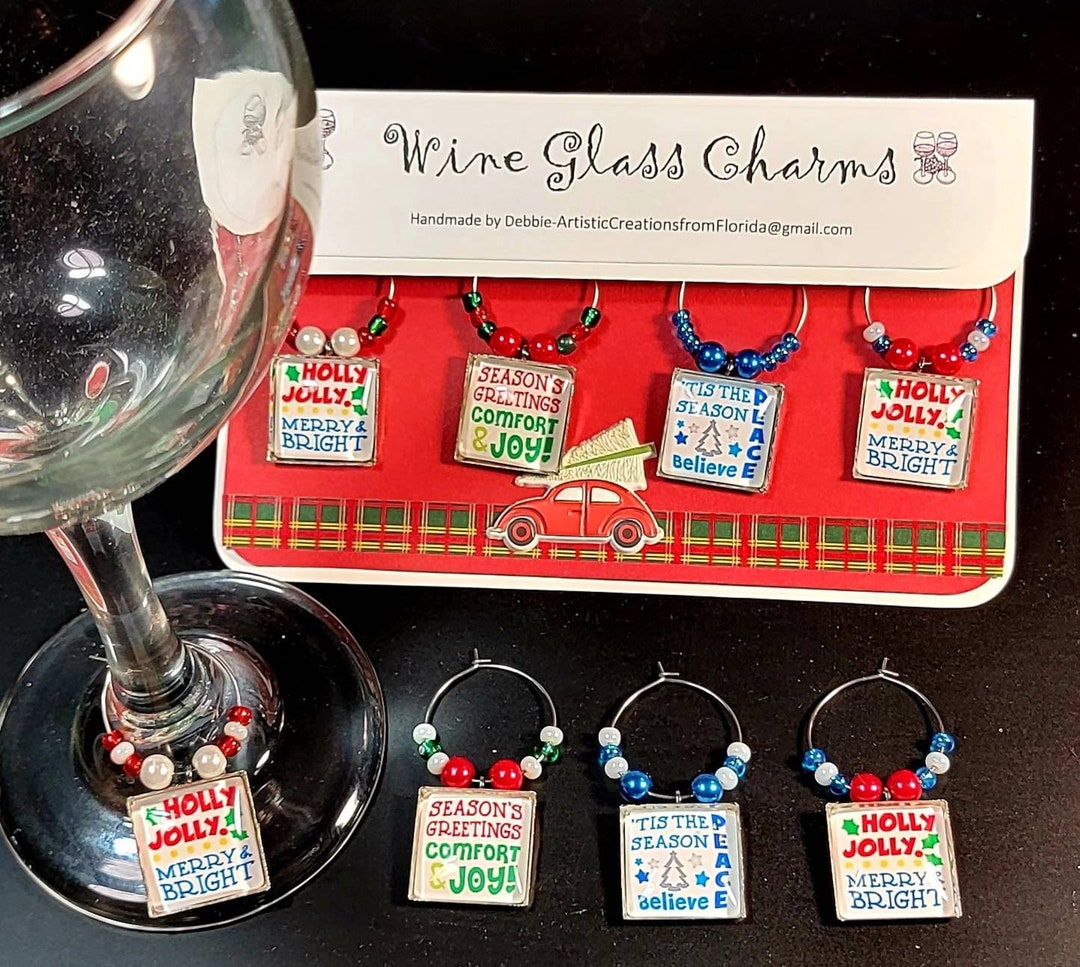 Christmas Wine Glass Charms 8 Piece Set, Wine Glass Christmas Party ...