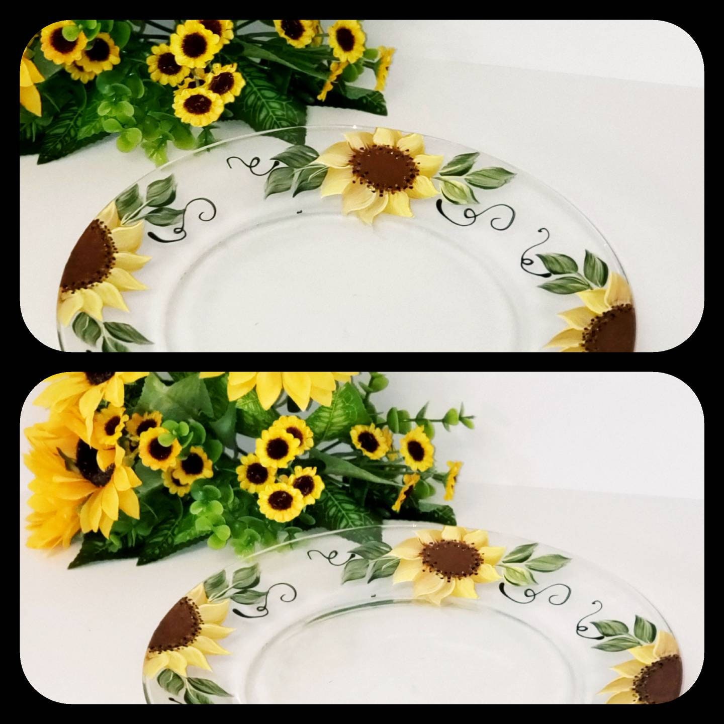 Hand Painted Sunflower Plate, Sunflower Candle Plate, Sunflower Platter ...