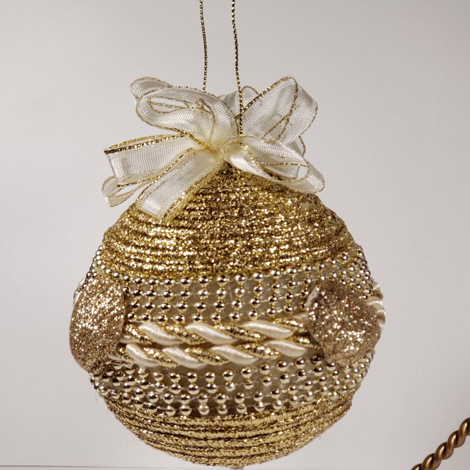 Handmade Coastal Gold and Cream Satin Rope Décor Ornament - Etsy