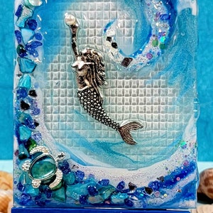 Three-dimensional Mixed Medium Mermaid Wave Art and Sea Turtle Design ...