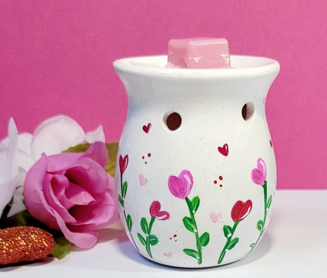 Hand Painted Ceramic Tealight Wax Warmer Featuring Hearts, Gift for ...
