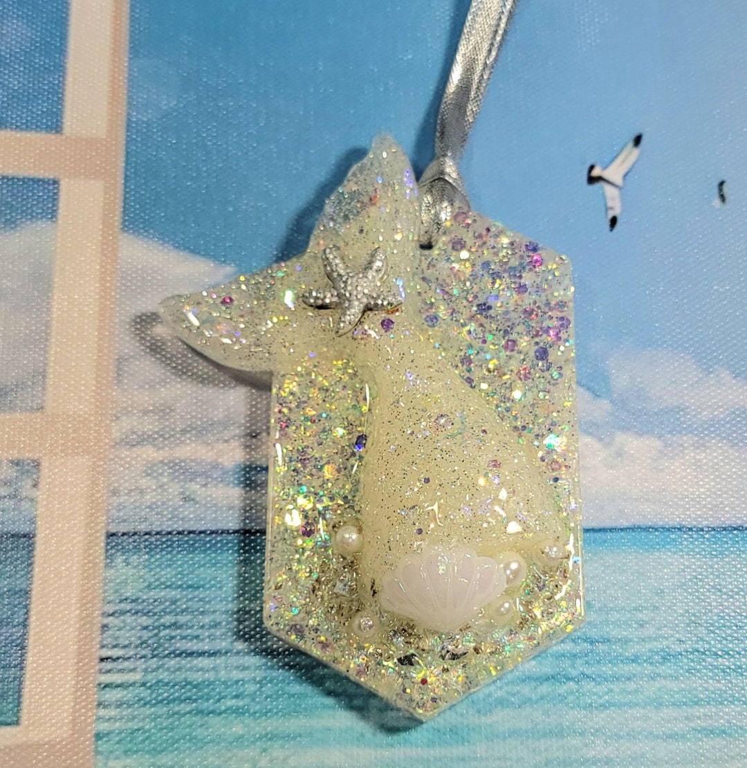 Mermaid Tail Beach Glittered Ornament, Mermaid Tail Tag, Wedding Gift ...