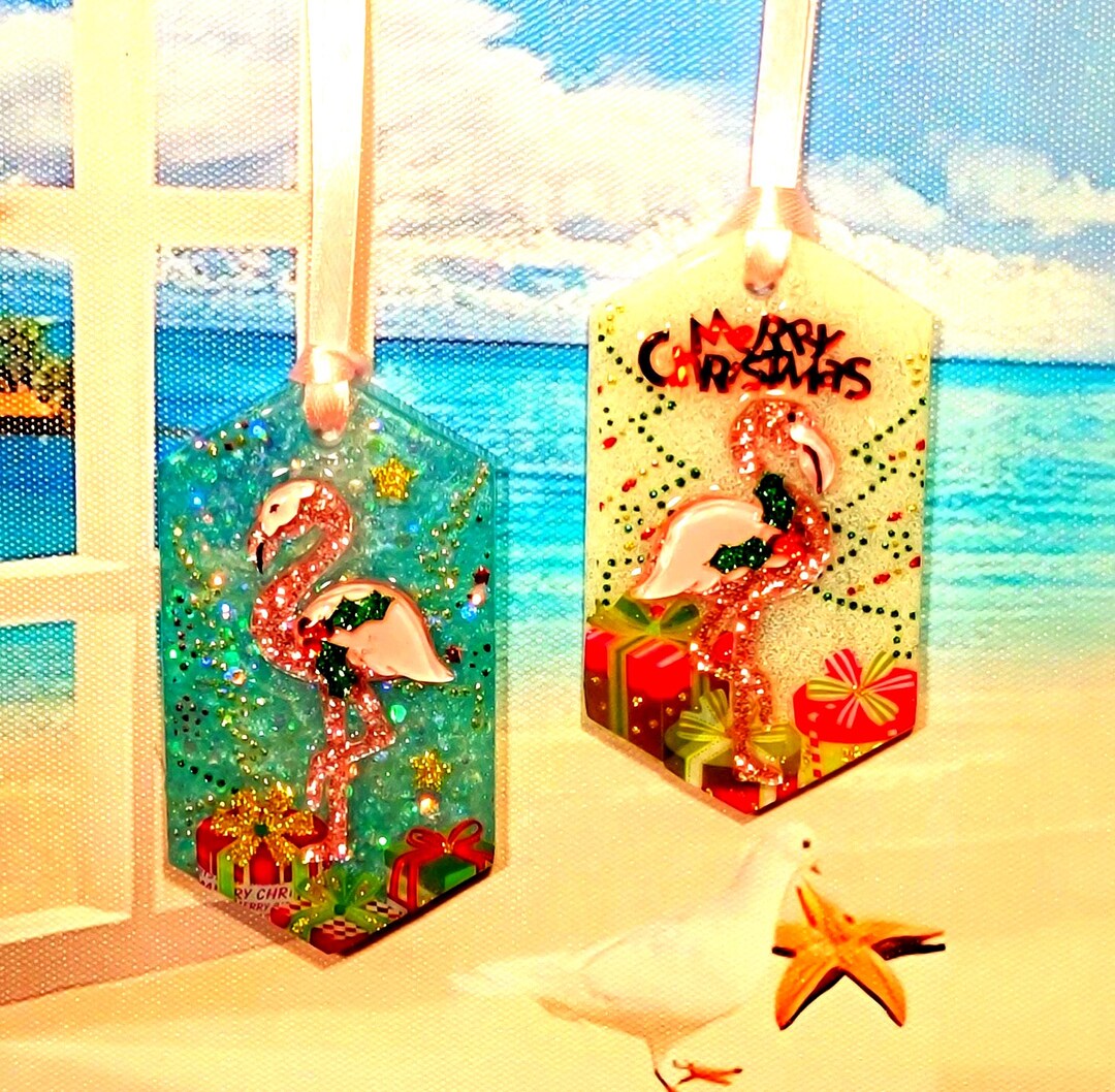 Two Flamingo Ornament Gift Tag Sets, Unique Pink Flamingo Christmas ...