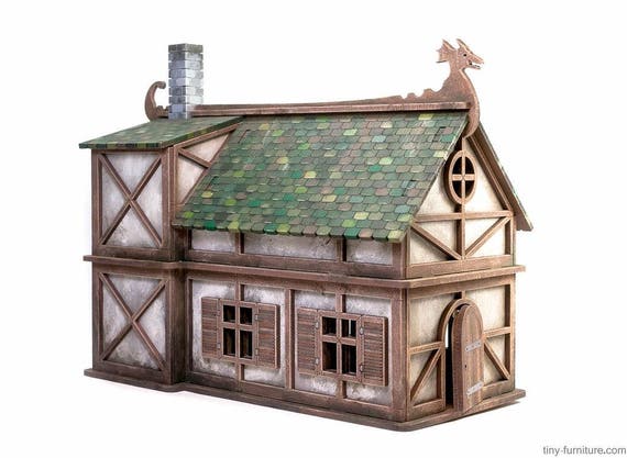 Laser cut fantasy terrain: Dragon house PAINTED Warhammer | Etsy