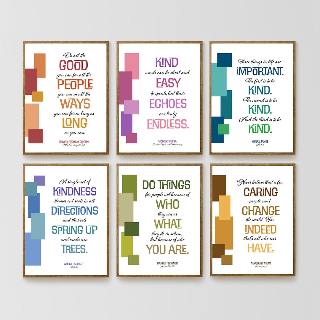 Kindness Quotes Printable Art, Be Kind Wall Art Set of 6, Kindness ...