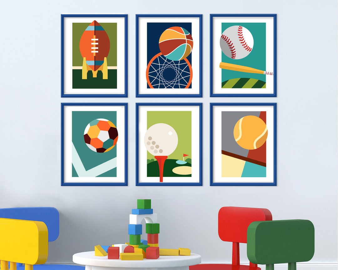 Sport Balls Wall Art Set of 6, Printed and Shipped Sport Prints, Boys ...