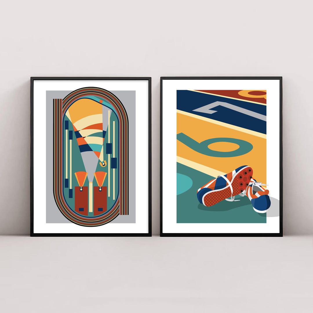Track and Field Art, Sports Decor, Sprinter Hurdler, Long Jump, Pole ...