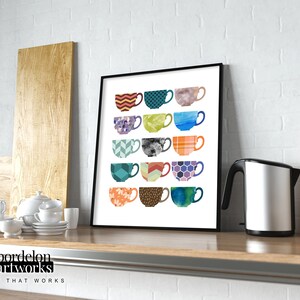 Coffee Cup Poster, Teacup Art Tea Gifts, Modern Kitchen Wall Decor ...