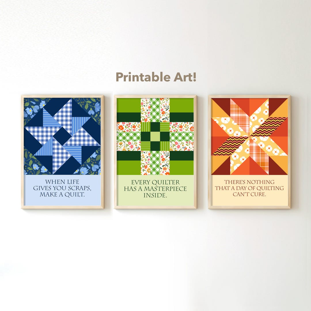 Printable Patchwork Quilt Wall Art Set for Sewing Room Decor and ...