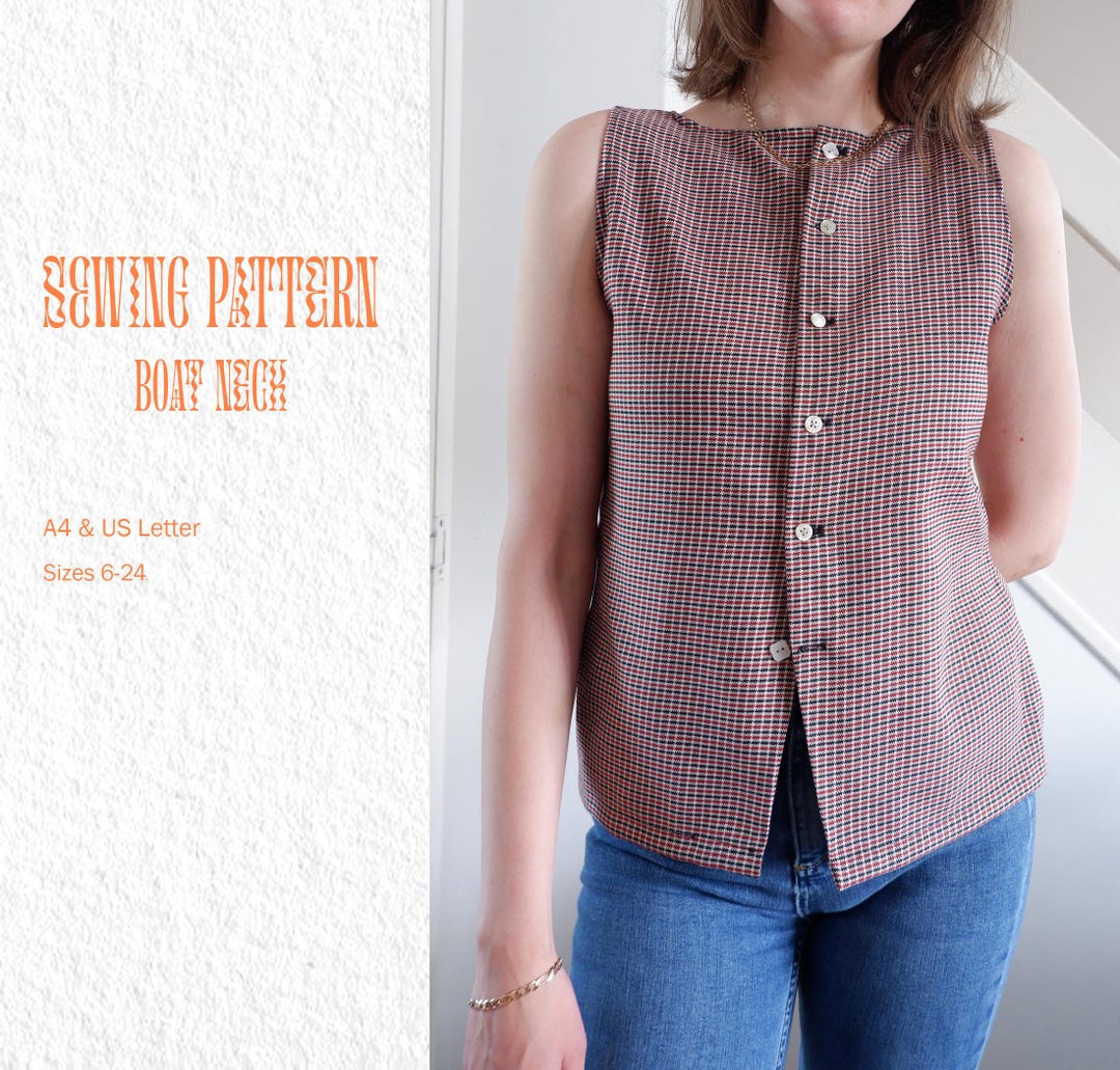 Boat Neck Button Down Sewing Pattern – Sizes 6-24 UK (digital Download ...