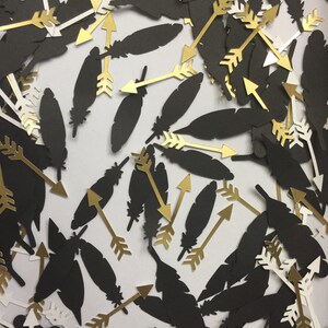 Feathers and Arrows Party Confetti - 200 Pieces of Gold Arrows and Mint ...