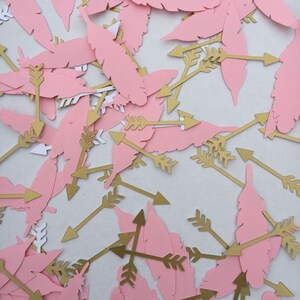 Feathers and Arrows Party Confetti - 200 Pieces of Gold Arrows and Mint ...