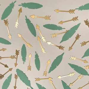 Feathers and Arrows Party Confetti - 200 Pieces of Gold Arrows and Mint ...