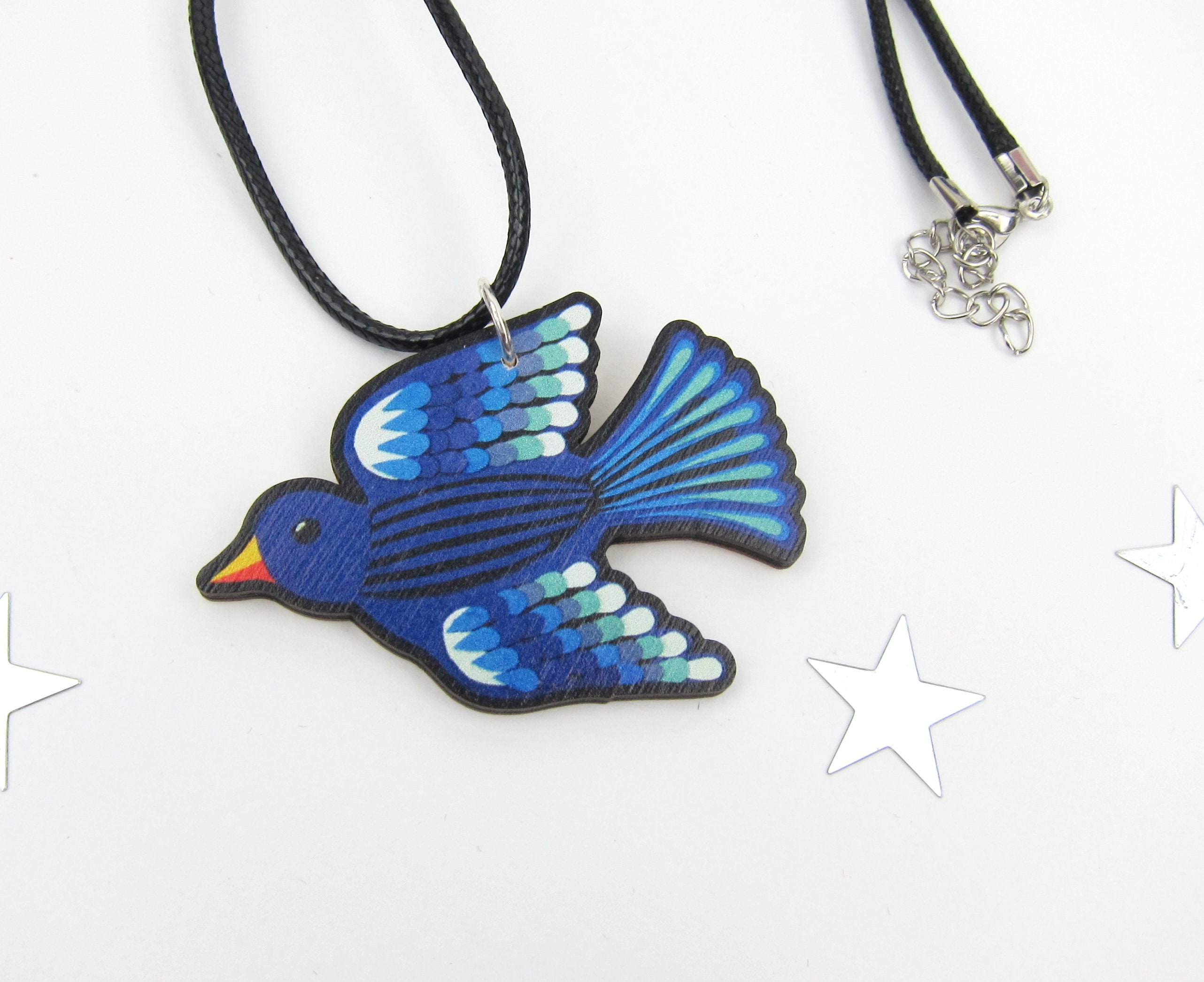 Bird Necklace Wooden Bluebird Jewellery - Etsy UK