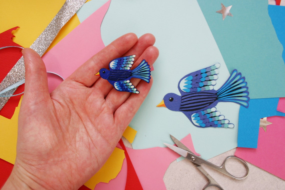 Bluebird Pin Badge Blue Bird Wooden Brooch - Etsy