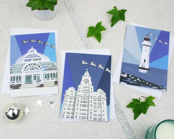Liverpool and Wirral Christmas Card Set Merseyside Xmas | Etsy