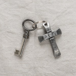 Christian Cross Keychain, Hand Forged Iron Keyring, Gift for Christians ...
