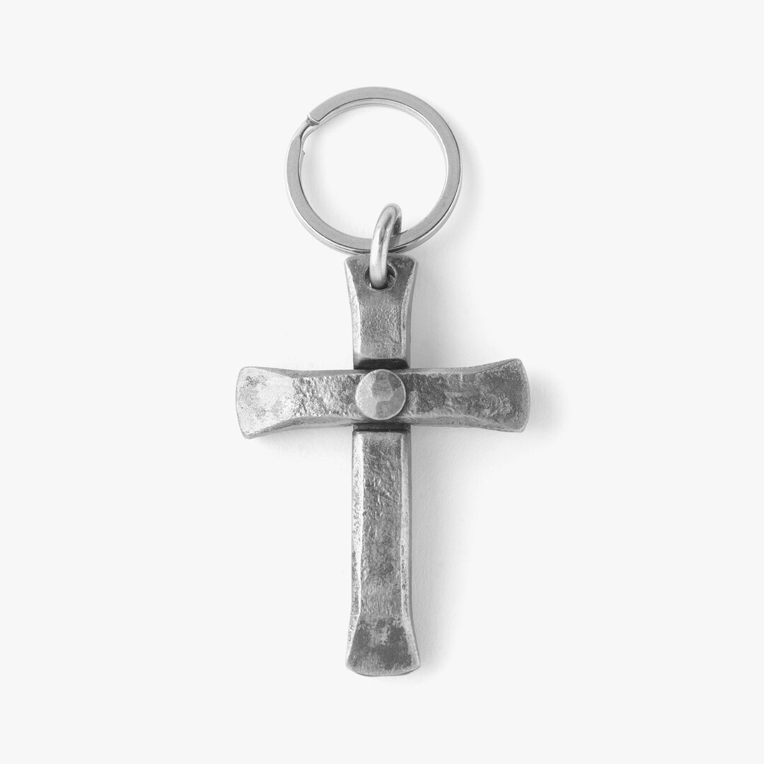 Christian Cross Keychain, Hand Forged Iron Keyring, Gift for Christians ...