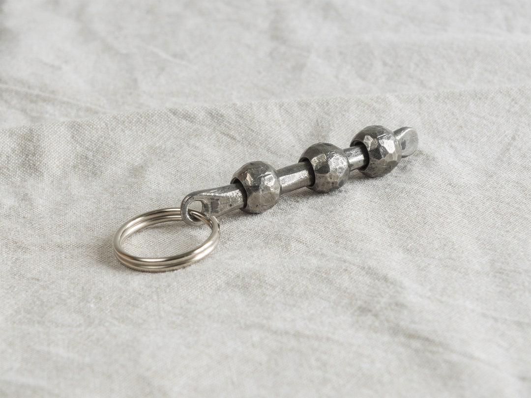 Keychain Iron Rod With Three Balls, Hand Forged Steel Keyring - Etsy