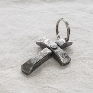 Christian Cross Keychain, Hand Forged Iron Keyring, Gift for Christians ...