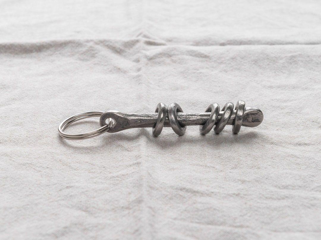 Keychain Iron Rod With Rings, Hand Forged Steel Keyring - Etsy