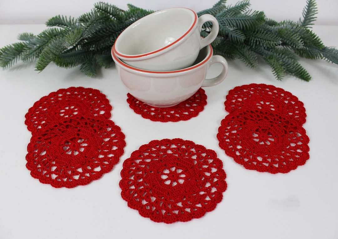 Small Red Doilies, Set of 6 Round Crochet Doilies - Etsy