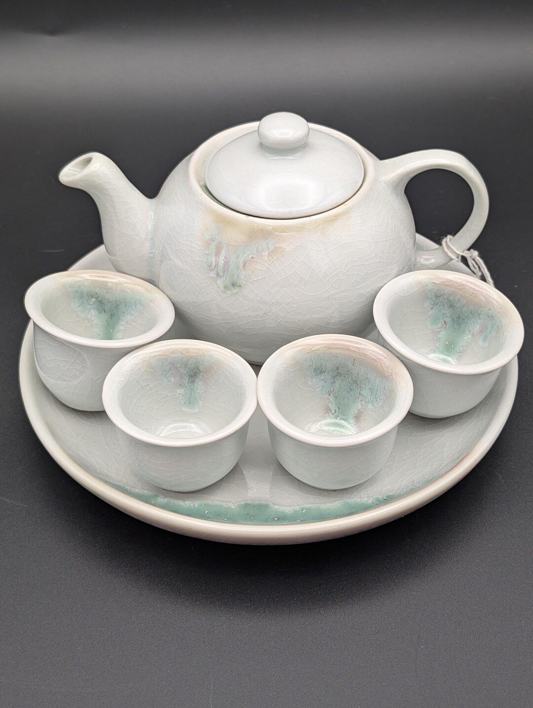 Thai Celadon Crackle Glaze Tea Set. Porcelain Teapot & 4 One Ounce Cups ...