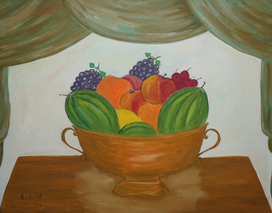 1964 Naive Folk Art Primitive Oil Painting Large Fruit Still - Etsy