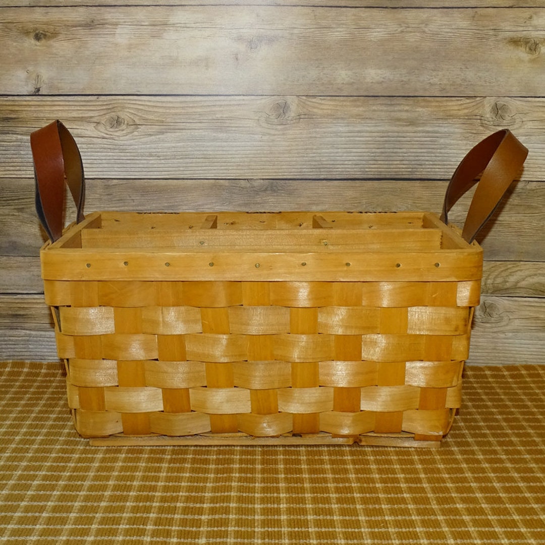 Vintage Primitive Ash Splint Woven Basket Utensil Napkin Carrier Vinyl ...