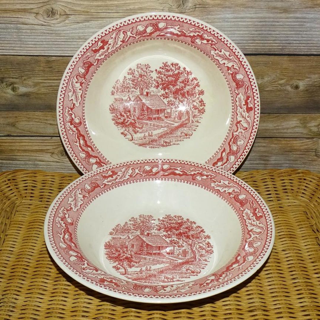 1965 Royal Ironstone Memory Lane 9” Serving Bowl Set of 2 Farm Scene ...
