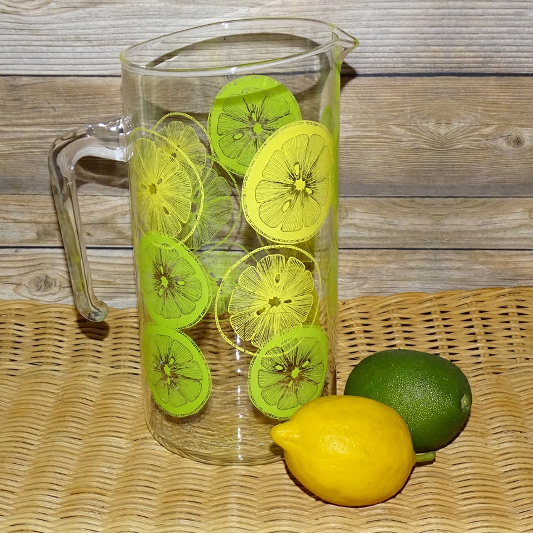 1970s Pyrex Lemon Lime Slice Clear Glass Pitcher Carafe Lemonade Juice ...