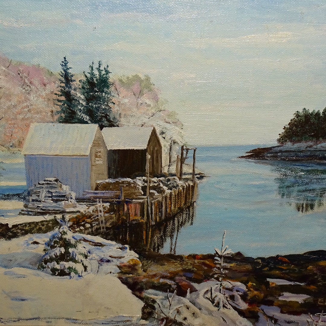 Maine Artist Elizabeth Kinney Vintage Landscape Oil Painting New Harbor ...
