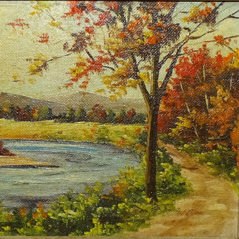 1953 Miniature Autumn Landscape Oil Painting O/B Stream Trees - Etsy.de