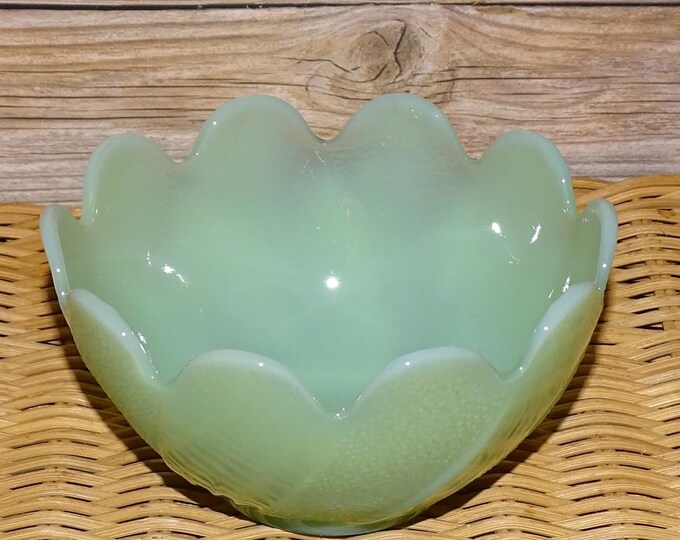 Vintage Fire King Green Jadeite Lotus Blossom Leaf Dessert Cup Bowl ...