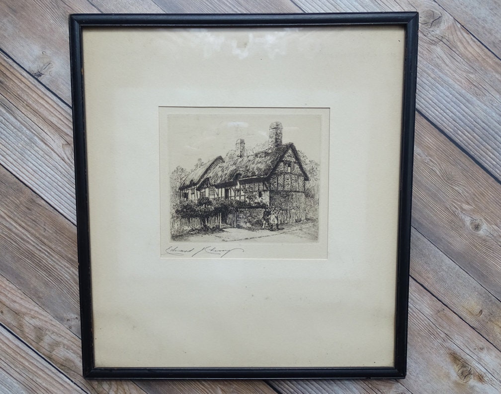 Cheny European Etching European Etching Edward Cheny Cottage with Man ...