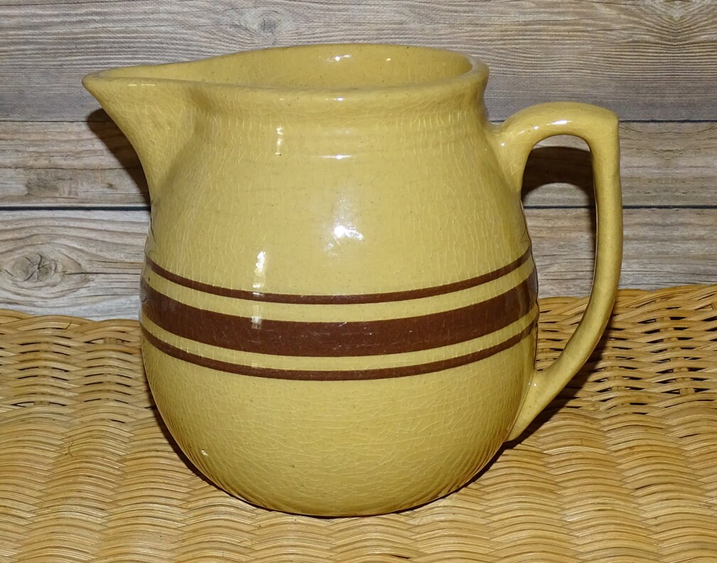 Antique Weller Yellow Ware Pottery Pitcher Brown Bands - Etsy