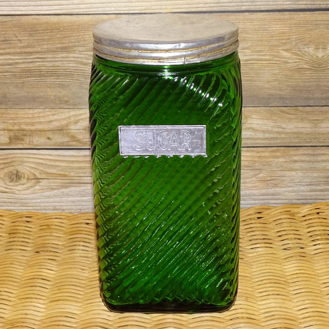 1930s Owens Illinois SUGAR Canister Green Depression Glass Hoosier ...